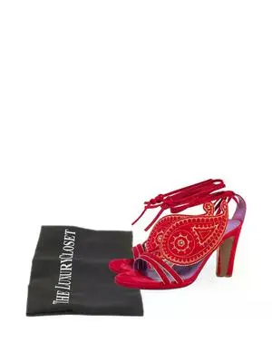 Hermès Suede Paisley Embroidered Sandals