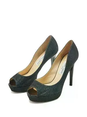 JIMMY CHOO Glitter Platform Peep Toe High Heel Sandals