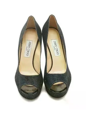 JIMMY CHOO Glitter Platform Peep Toe High Heel Sandals