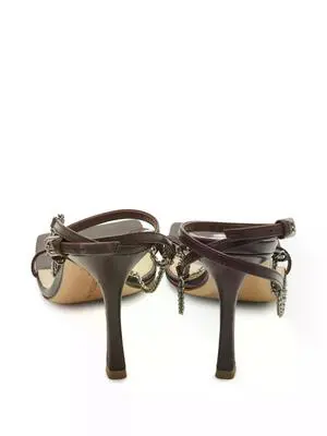 Bottega Veneta Burgundy Leather Chain Detail High Heel Sandals - Brown