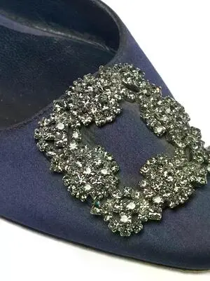 Manolo Blahnik Hangisi Crystal Satin Mules - Blue
