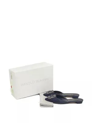 Manolo Blahnik Hangisi Crystal Satin Mules - Blue