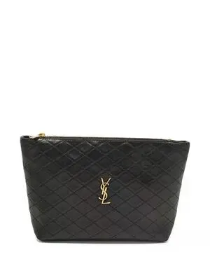 Saint Laurent Gaby Leather Cosmetic Pouch - Black