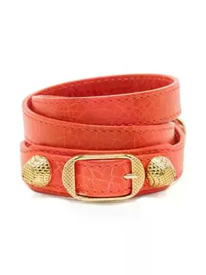 Balenciaga Arena Leather Studded Bracelet - Orange
