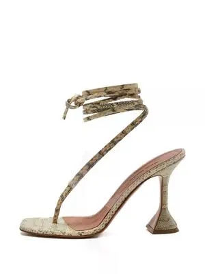 Amina Muaddi Zula Snakeskin Leather Sandals - White