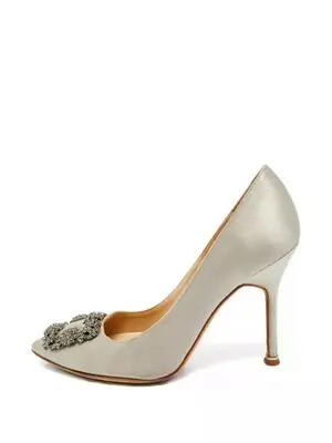 Manolo Blahnik Hangisi Crystal-buckle Pumps - Grey