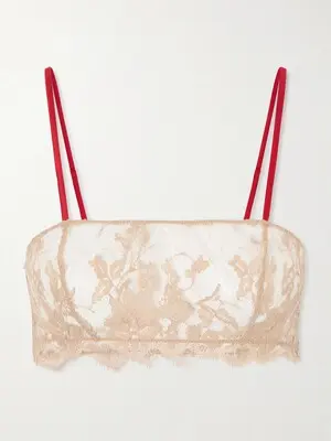Kiki De Montparnasse Orchid Leavers Lace And Silk-blend Satin Bandeau Bra - Red