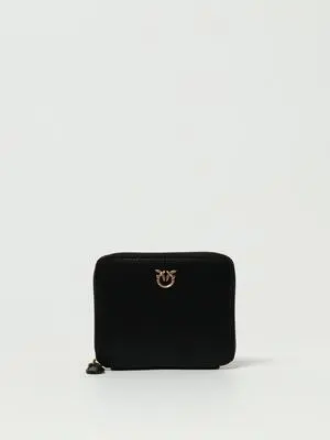 Pinko Cowhide Leather Wallet With Closure And Love Birds Logo Plaque - Black