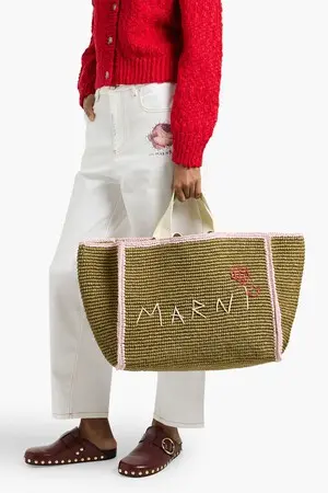 Marni Embroidered Faux Raffia Tote