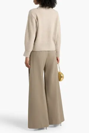 Max Mara Lace-up Ribbed Wool And Cashmere-blend Sweater