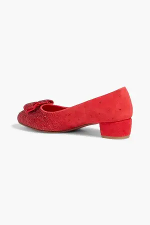 FERRAGAMO Vara Crystal-embellished Suede Pumps - Red