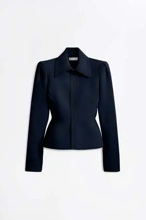 Scanlan Theodore Crepe Knit Peplum Collar Jacket - Navy