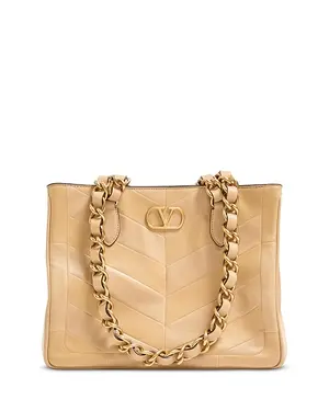Valentino Garavani Laseine Small Vlogo Leather Tote Bag - Beige