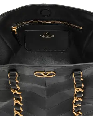 Valentino Garavani Laseine Small Vlogo Leather Tote Bag - Black