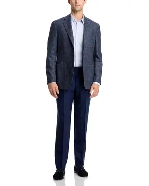 Canali Monza Pleat Melange Regular Fit Trousers - Navy