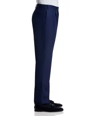 Canali Monza Pleat Melange Regular Fit Trousers - Navy