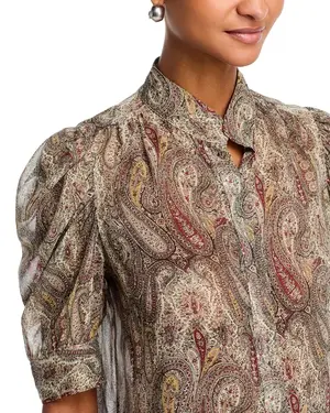 FRAME The Paisley Gillian Silk Blouse - Ecru Multi
