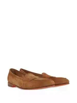 Santoni Calf Suede Penny Loafers - Brown