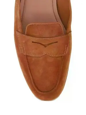 Santoni Calf Suede Penny Loafers - Brown