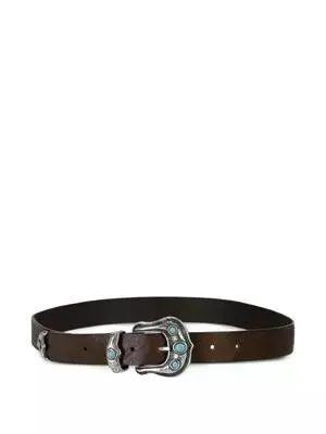 FORTELA Calfskin Belt With Turquoise Embellishment - Brown