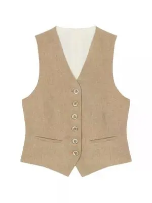 FORTELA Demi Button Welt-pocket Waistcoat - Neutrals