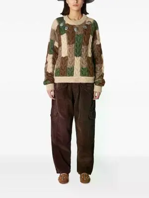 FORTELA Letitia Patchwork Crew-neck Sweater - Brown