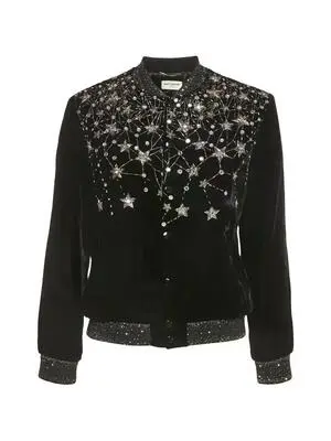 Saint Laurent Embellished Velvet Bomber Jacket
