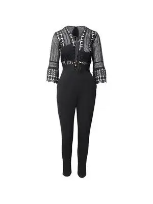 SELF-PORTRAIT Lace Long-sleeve Jumpsuit - Black