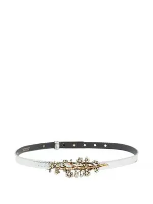 Oscar De La Renta Leather Crystal Belt - Silver