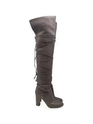 SERGIO ROSSI Leather Block Heel Boots