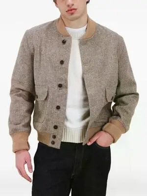 FORTELA Cruiser Bomber Jacket With Herringbone Pattern And Ribbed Trim - Neutrals