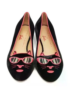 CHARLOTTE OLYMPIA Kitty Embroidered Ballet Flats - Black