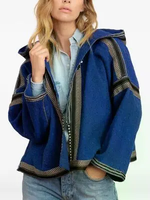FORTELA Hooded Embellished Poncho - Blue