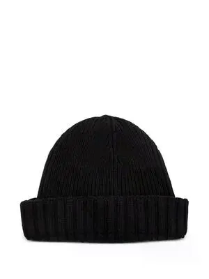 John Smedley Elkea Ribbed Turn-up Beanie Hat - Black