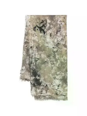 Avant Toi Camouflage-print Frayed Scarf - Green