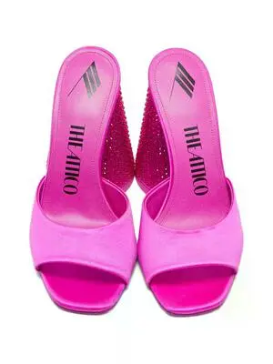 Attico Satin Crystal Embellished Cone Heel Sandals - Pink