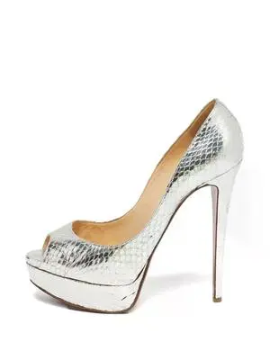 CHRISTIAN LOUBOUTIN Python-embossed Leather Peep Toe Platform Pumps