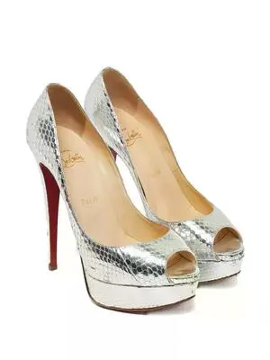 CHRISTIAN LOUBOUTIN Python-embossed Leather Peep Toe Platform Pumps