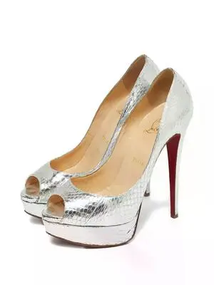 CHRISTIAN LOUBOUTIN Python-embossed Leather Peep Toe Platform Pumps