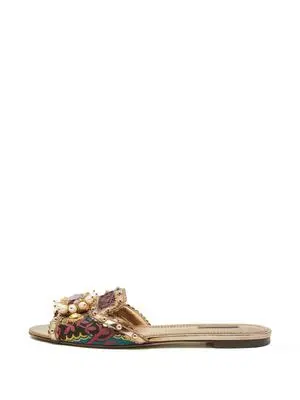 Dolce & Gabbana Brocade And Faux-pearl Embellished Flat Slides