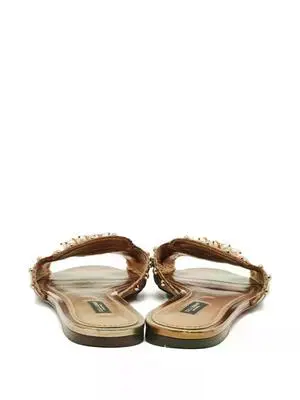 Dolce & Gabbana Brocade And Faux-pearl Embellished Flat Slides