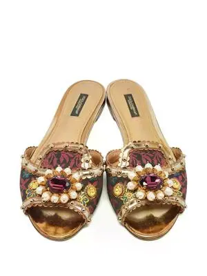Dolce & Gabbana Brocade And Faux-pearl Embellished Flat Slides