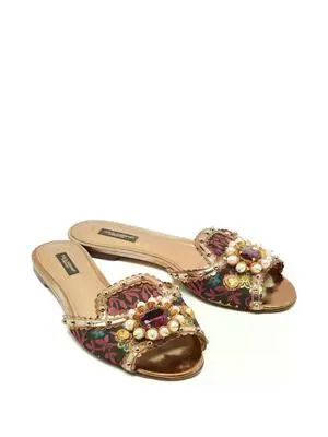 Dolce & Gabbana Brocade And Faux-pearl Embellished Flat Slides