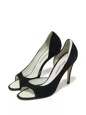 Manolo Blahnik Suede Open Toe Pumps