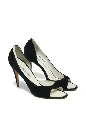 Manolo Blahnik Suede Open Toe Pumps