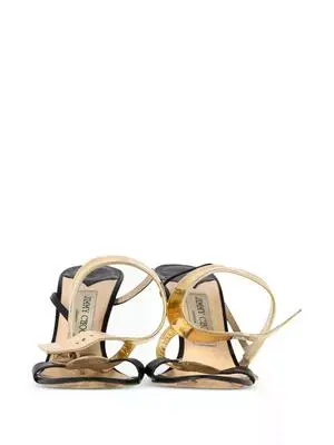 JIMMY CHOO And Gold T-strap Stiletto Heeled Sandals