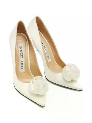 SERGIO ROSSI Rose-appliqué Satin Pumps