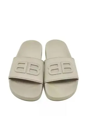 Balenciaga Bb Logo Slides - Neutrals