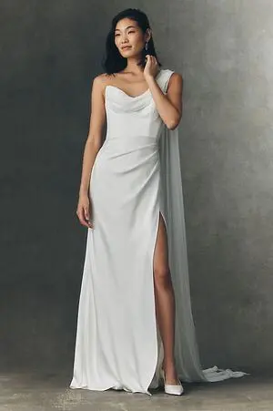 Jenny Yoo Stassie One-shoulder Satin Column Gown