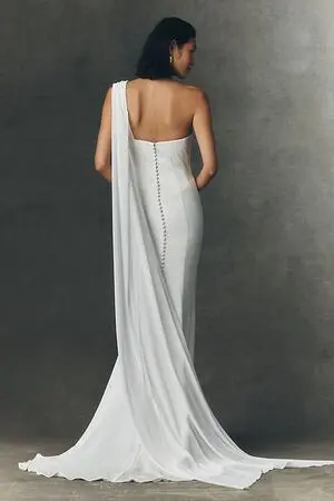 Jenny Yoo Stassie One-shoulder Satin Column Gown